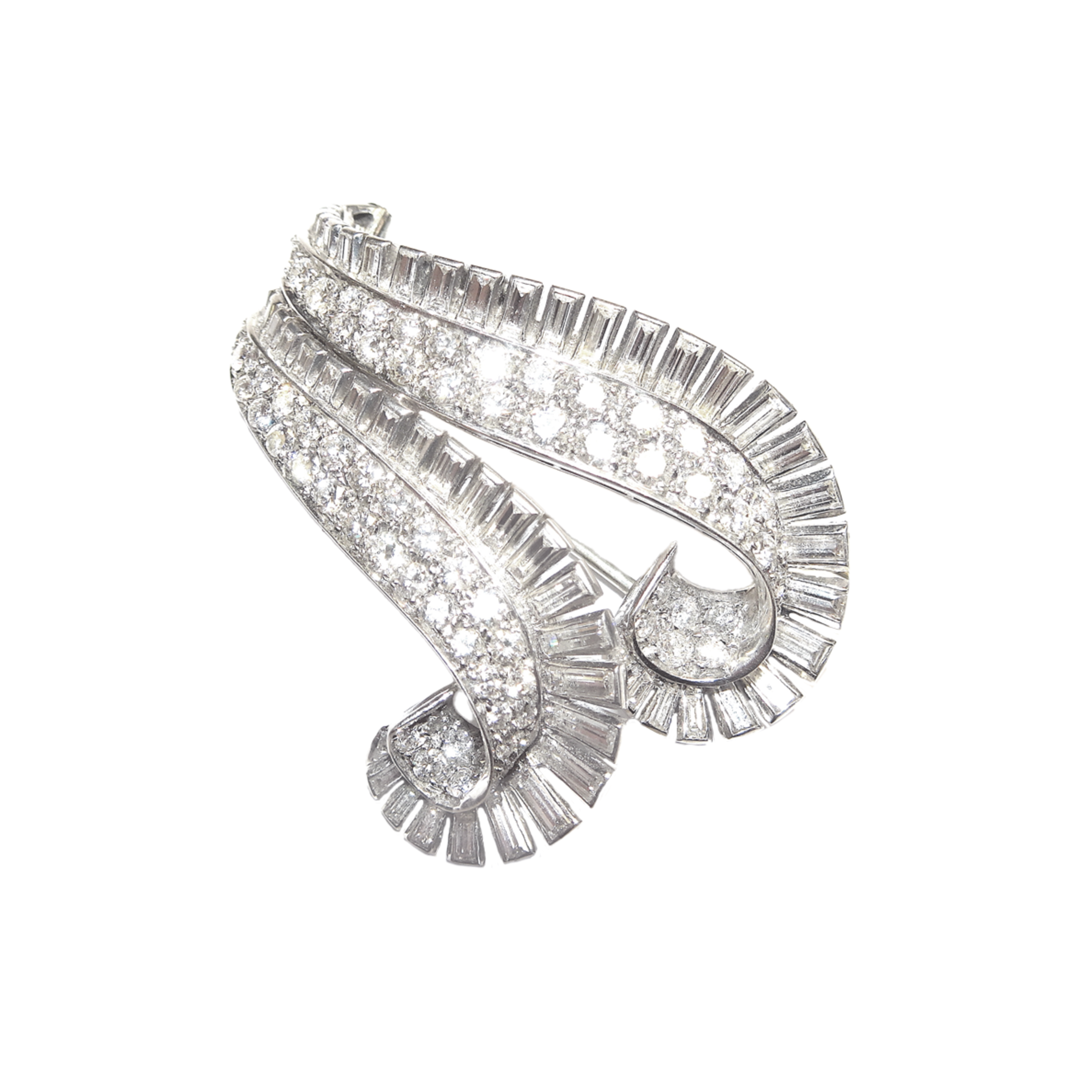 Vintage Ghiso 1940s Platinum Diamond Brooch - Luxury Jewelry