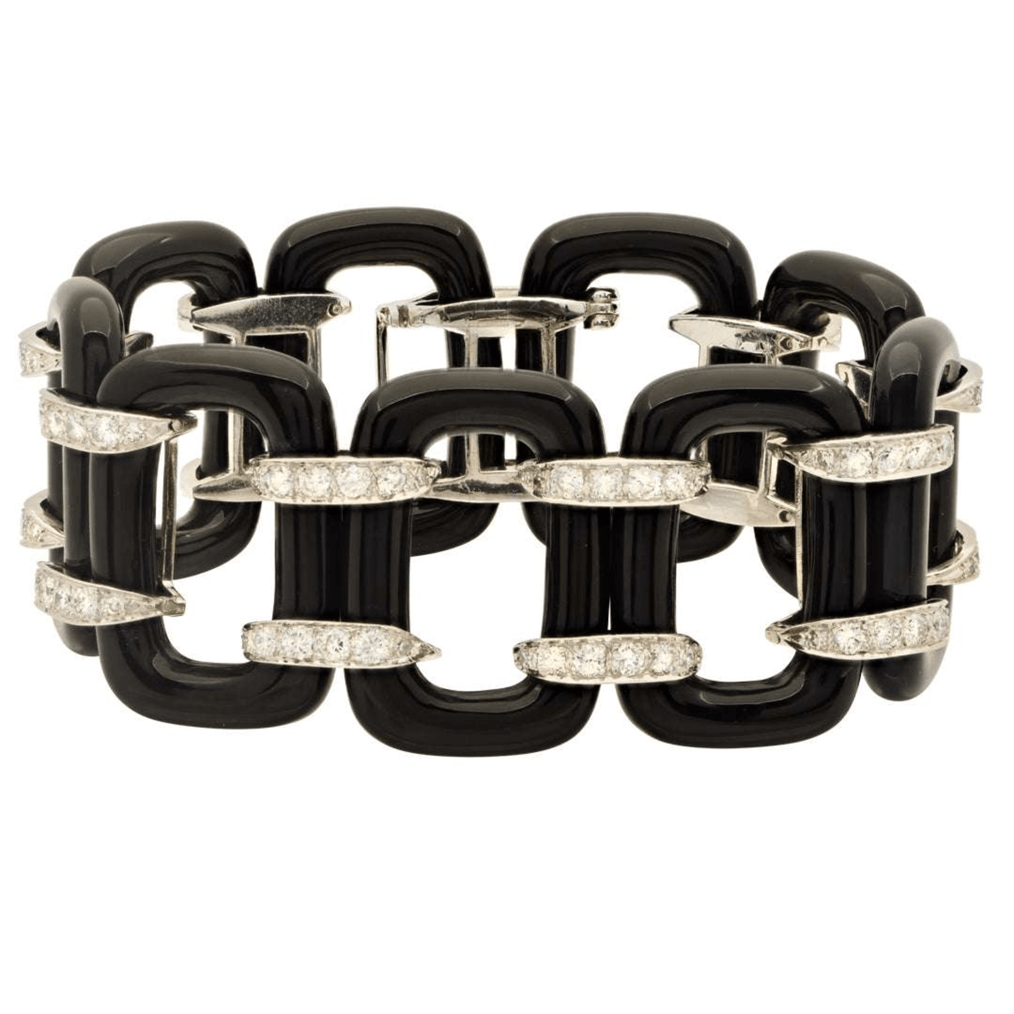 1980s White Gold Onyx & Diamond Bracelet - Vintage Jewelry